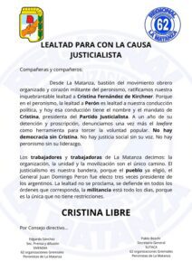 Comunicado de las 62 organizaciones peronistas de La Matanza - Politica2000
